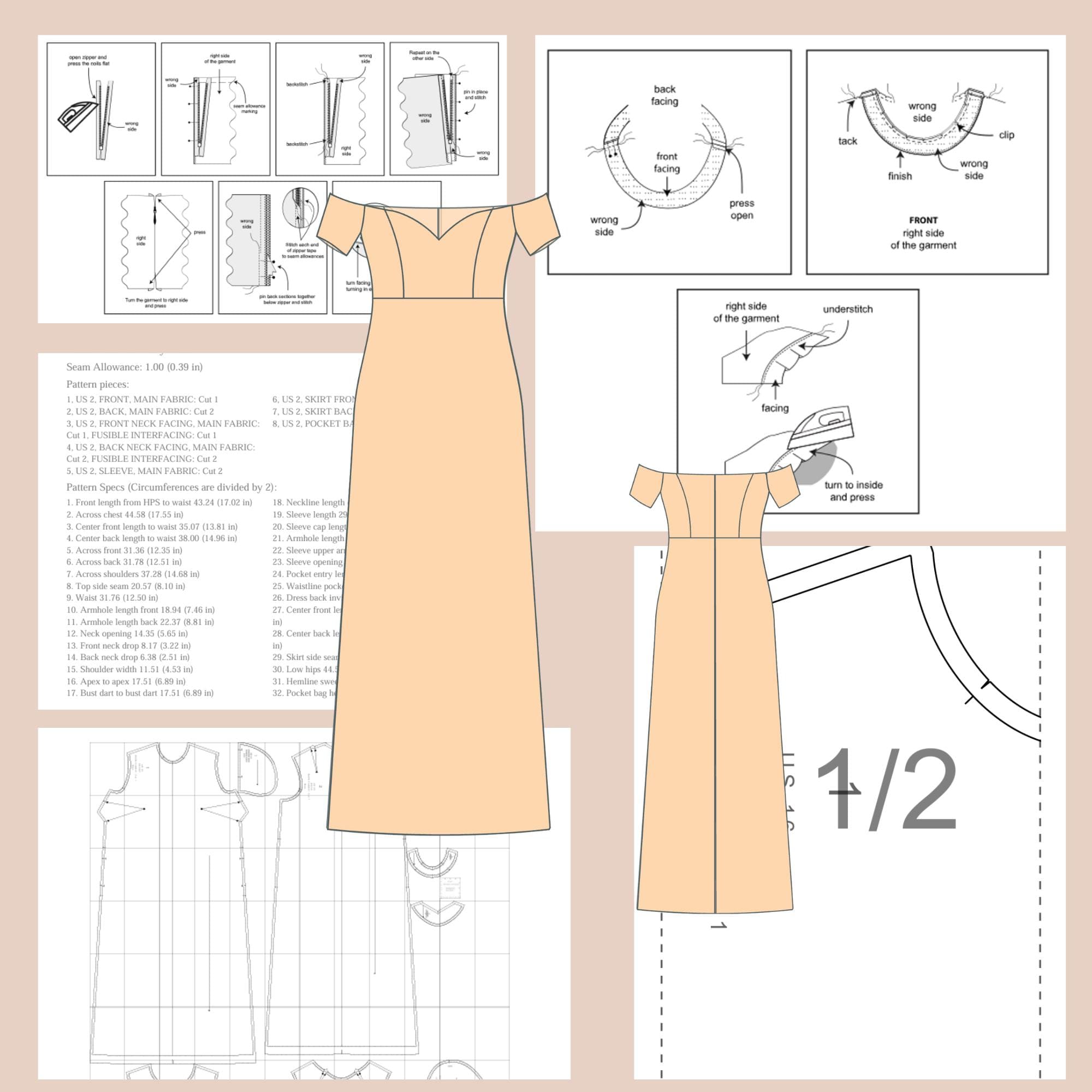 Formal Off-shoulder Satin Dress Sewing Pattern (PDF) - Etsy