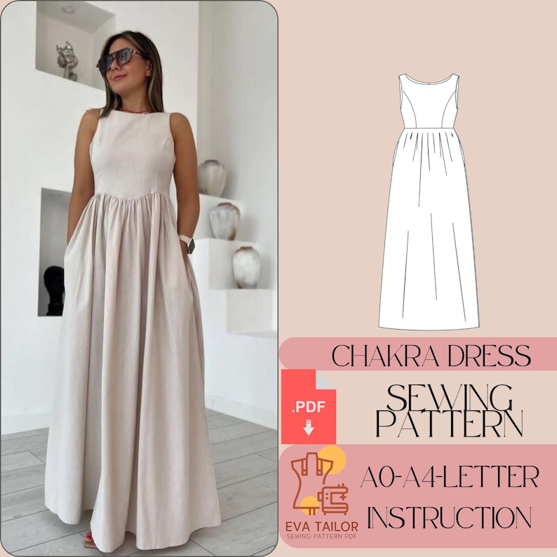 Maxi Dress Sewing Pattern, Sleeveless Linen Gown (PDF Pattern) - Etsy