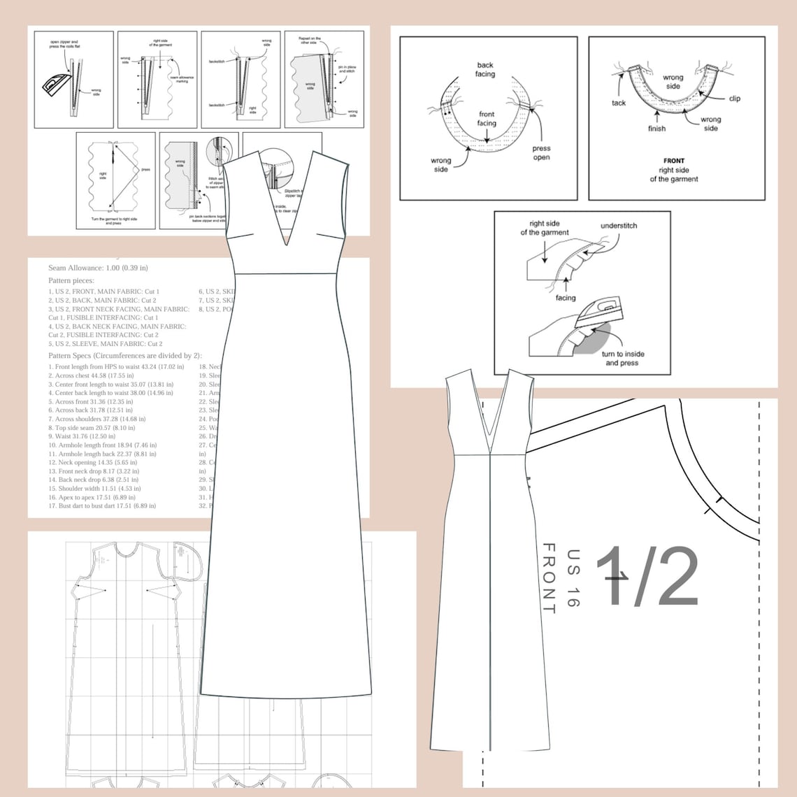 Deep Vneck Summer Dress Sewing Pattern