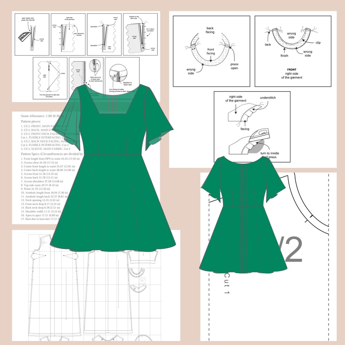Mini Evening Dress Pattern Mini Ball Gown Sewing Pattern Cocktail Dress ...