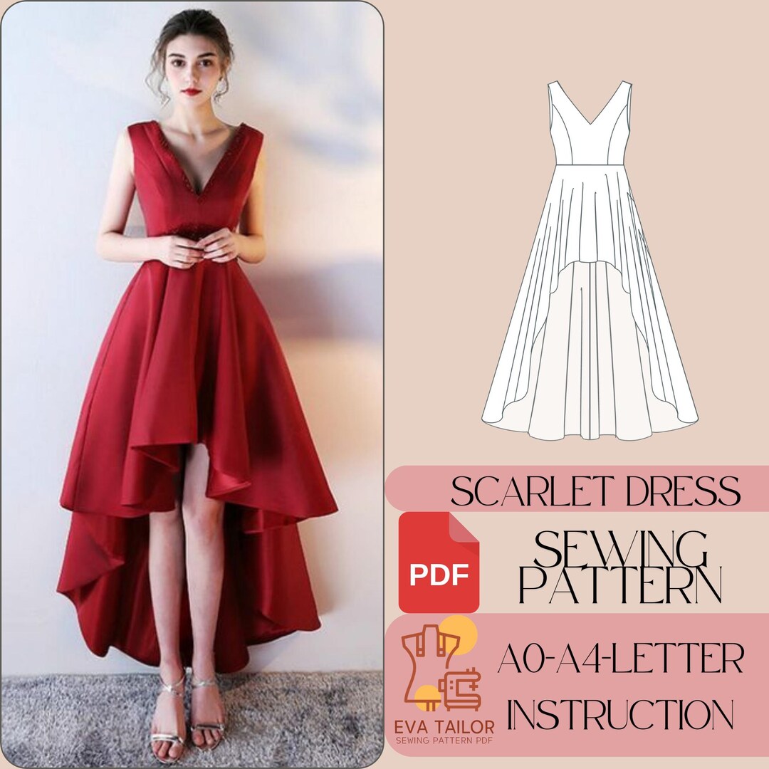 Deep V Neck Short Front Long Back Dress Sewing Pattern Homecoming Dress ...