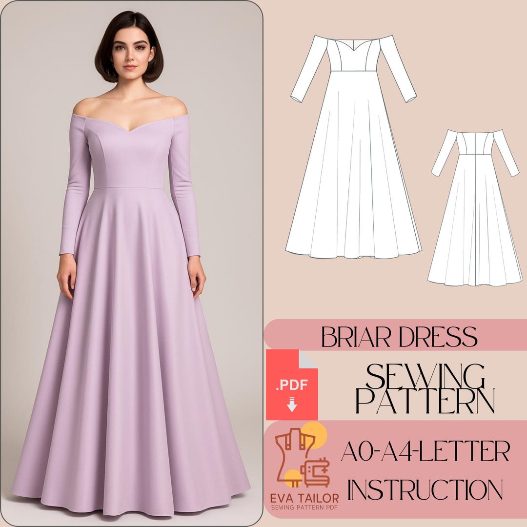 Off Shoulder Maxi Dress Sewing Pattern, Long Sleeve (PDF) - Etsy