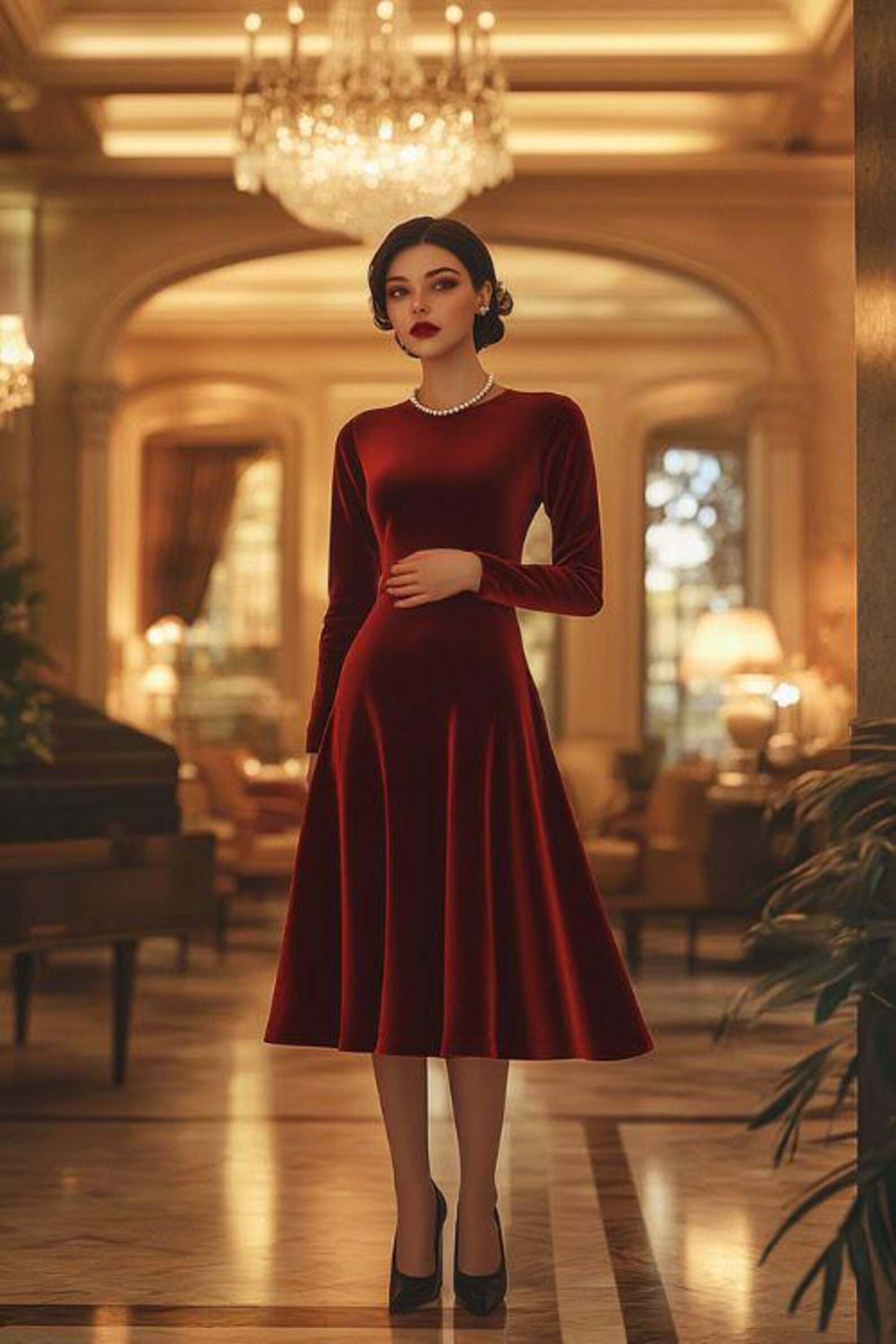 Long Sleeve Midi Cocktail Dress Sewing Pattern A Line Evening Dress ...