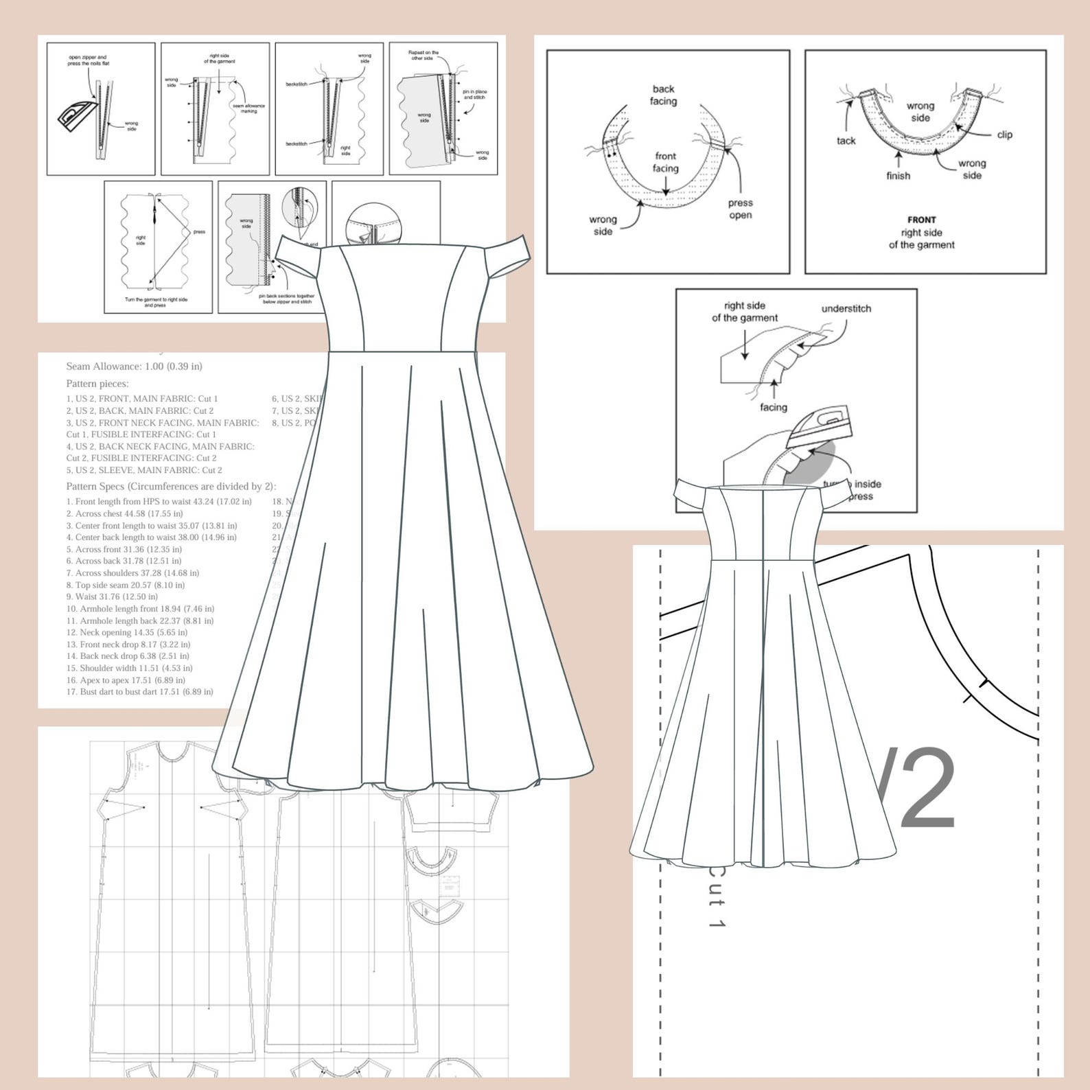 Off Shoulder Midi Dress Sewing Pattern (PDF Digital Pattern) - Etsy