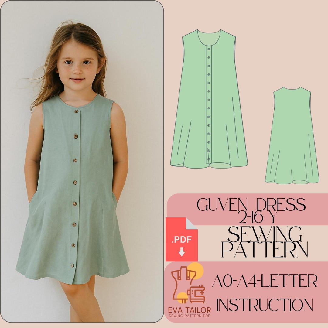 Girls Buttoned Summer Dress Sewing Pattern (PDF) - Etsy