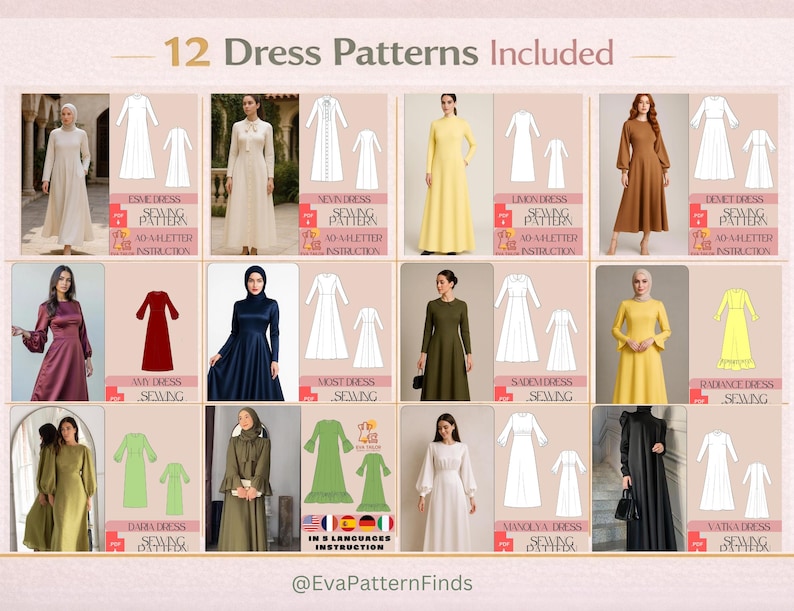 Bundle Abaya Sewing Pattern PDF, Easy Modest Dress, Patron Abaya, Robe ...