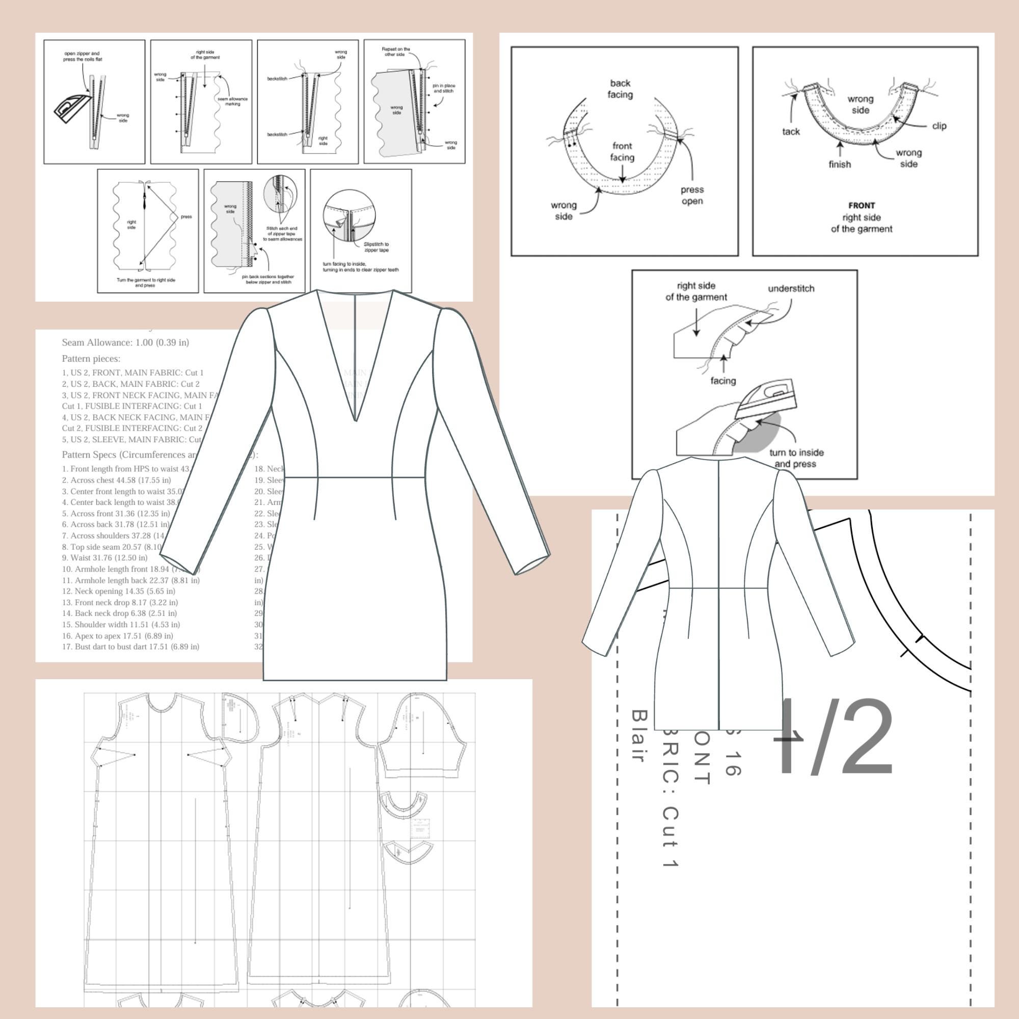 Formal Midi Dress Sewing Pattern, Long Sleeve Dress Sewing Digital ...