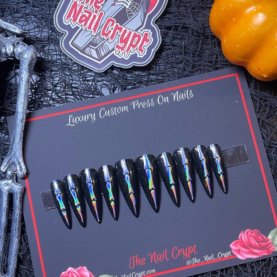 Holo Bones | Press on Nails | Holographic Nails | Spooky Nails | Horror ...