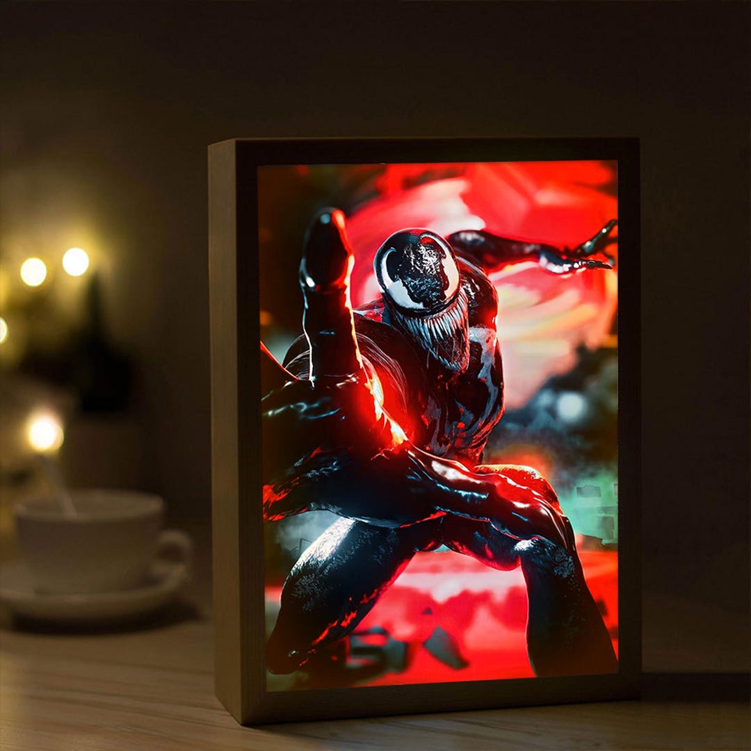 Venom Wall Lamp, Venom Hand Drawn Lighting Decor Wooden Frame, Venom ...