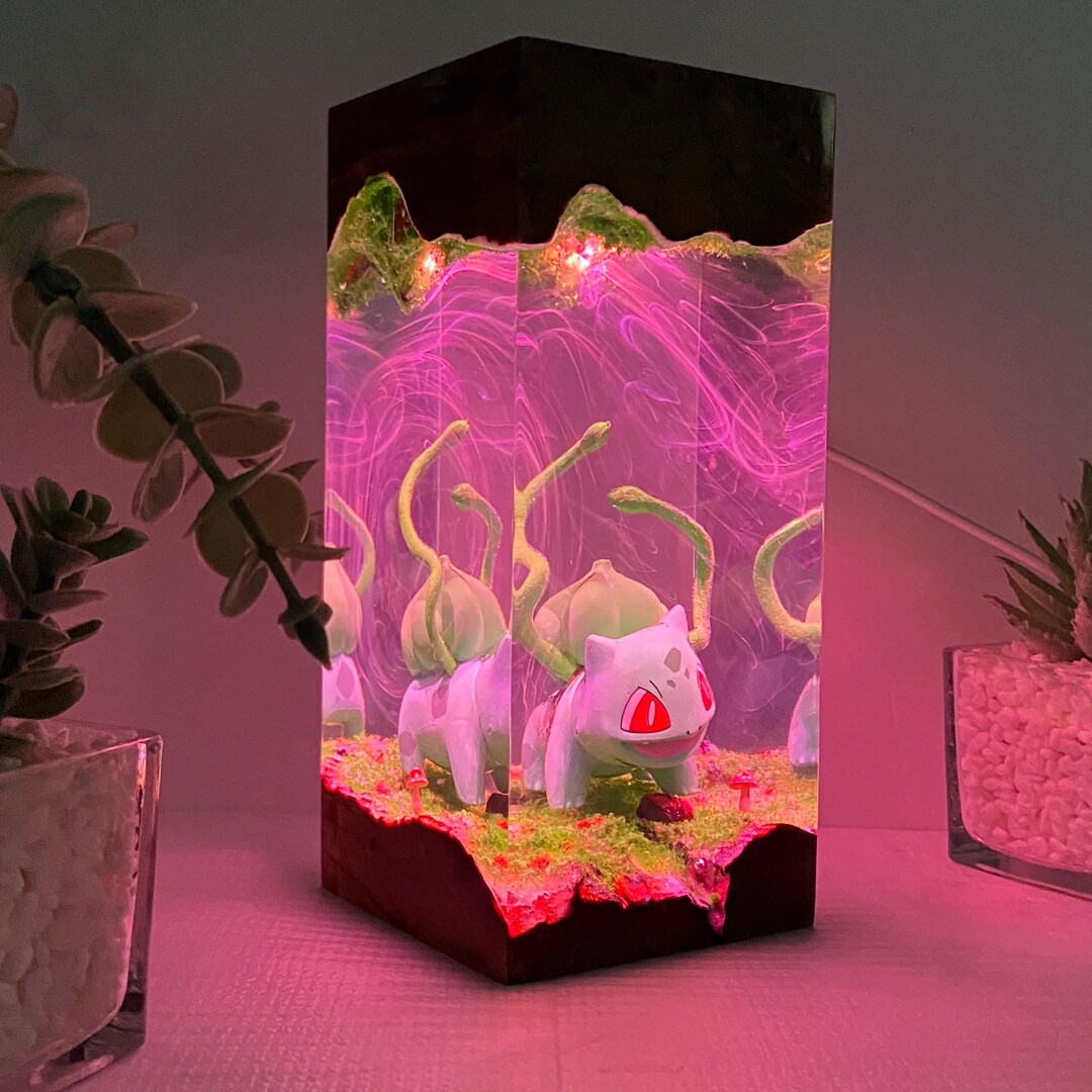 Bulbasaur Charizard Resin Lamp, Anime Bulbasaur Night Wooden Epoxy Lamp ...