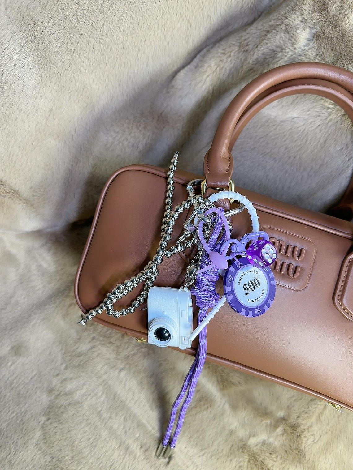 Trendy White Camera Bag Charm, Lucky Dice With Casino Chip Key Chain ...
