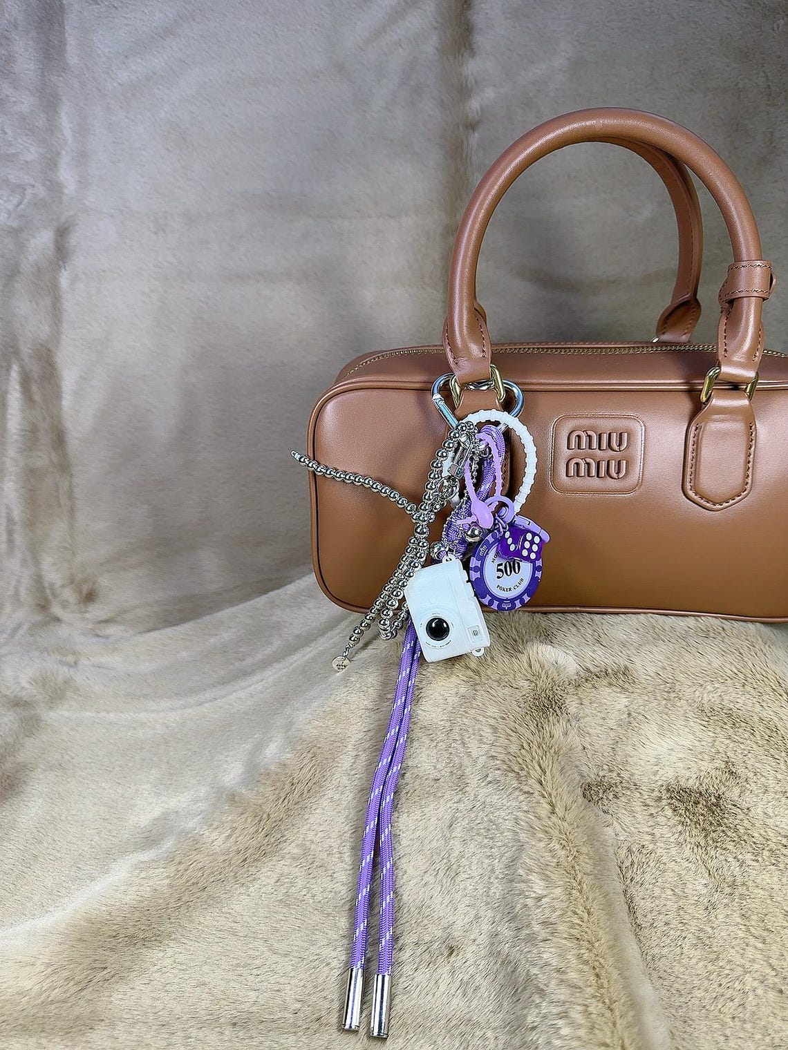 Trendy White Camera Bag Charm, Lucky Dice With Casino Chip Key Chain ...
