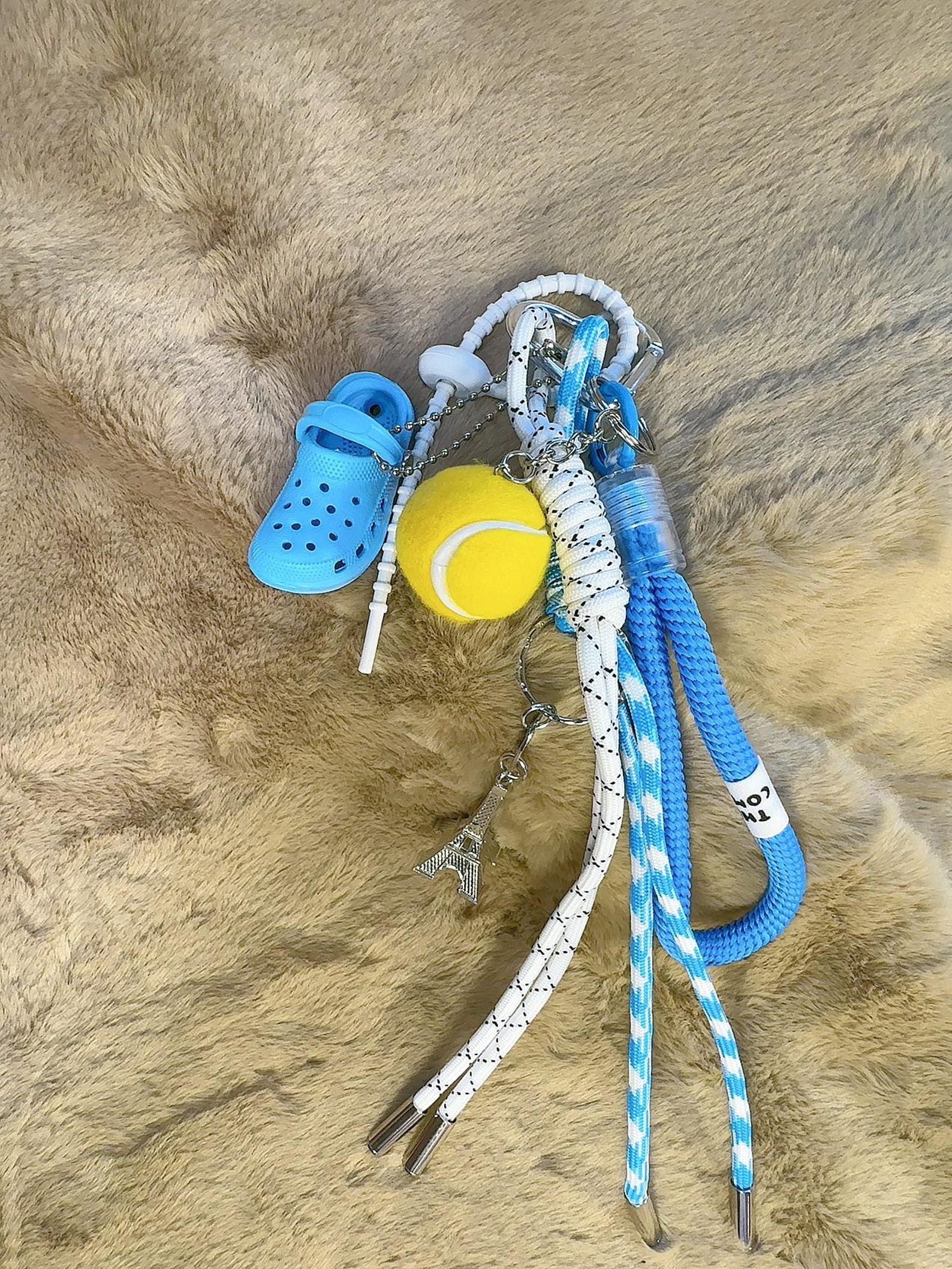 Croc Shoe, Eiffel Tower, Tennis Ball Bag Charm: Blue Rope Keychain ...