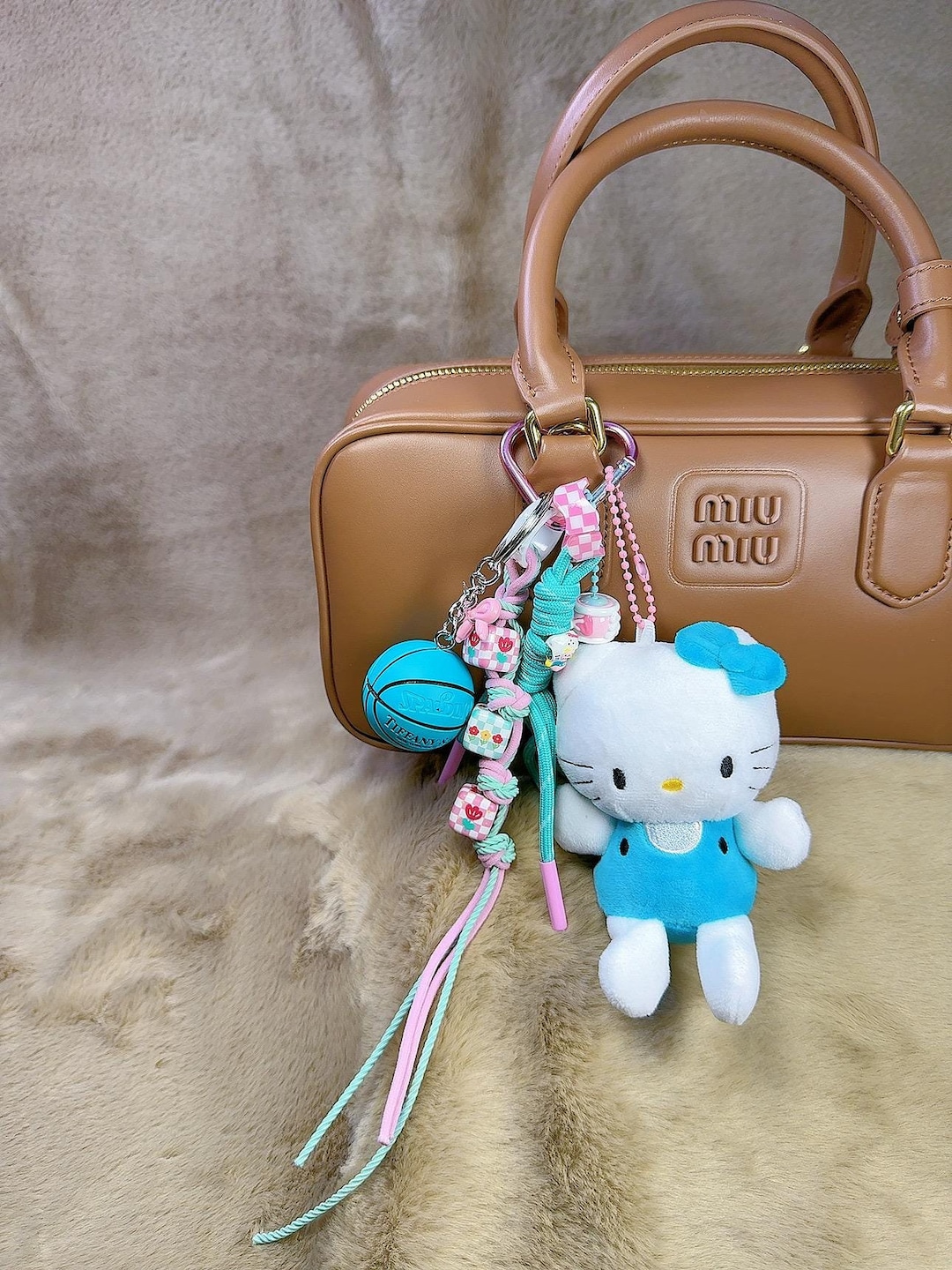 3D Kitty Plush Bag Charm: Mint Green Beaded Rope Keychain - Etsy