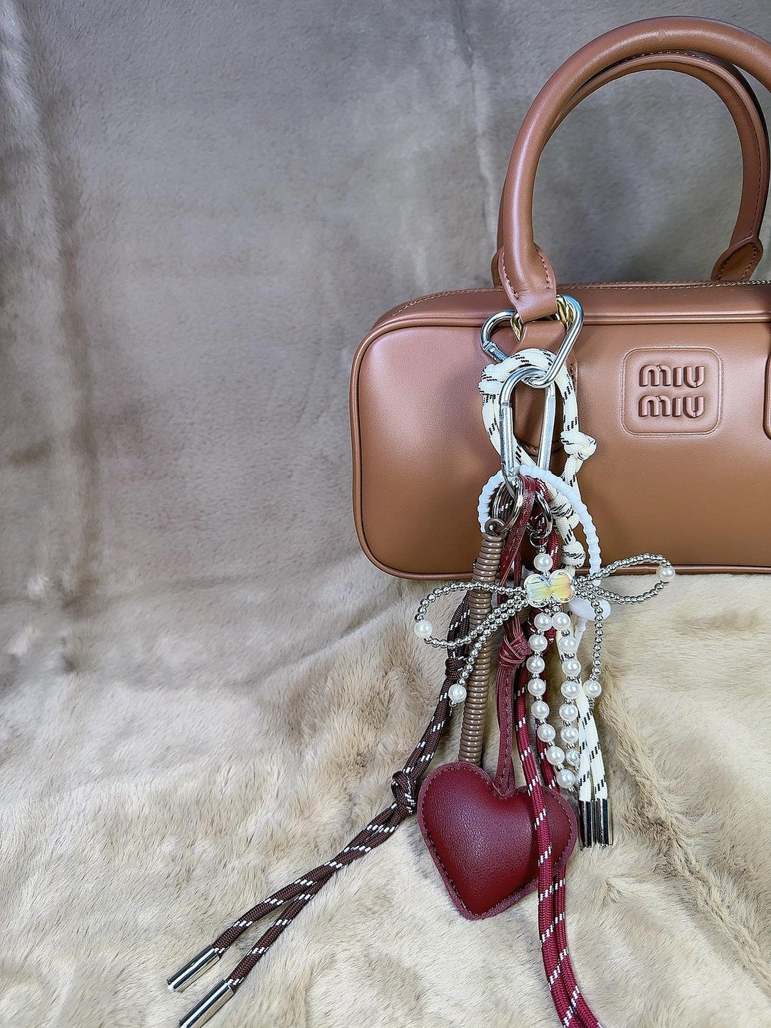 Stylish Burgundy Heart Bag Charm, Vintage Pearl Bow Bag Charm, Rope ...