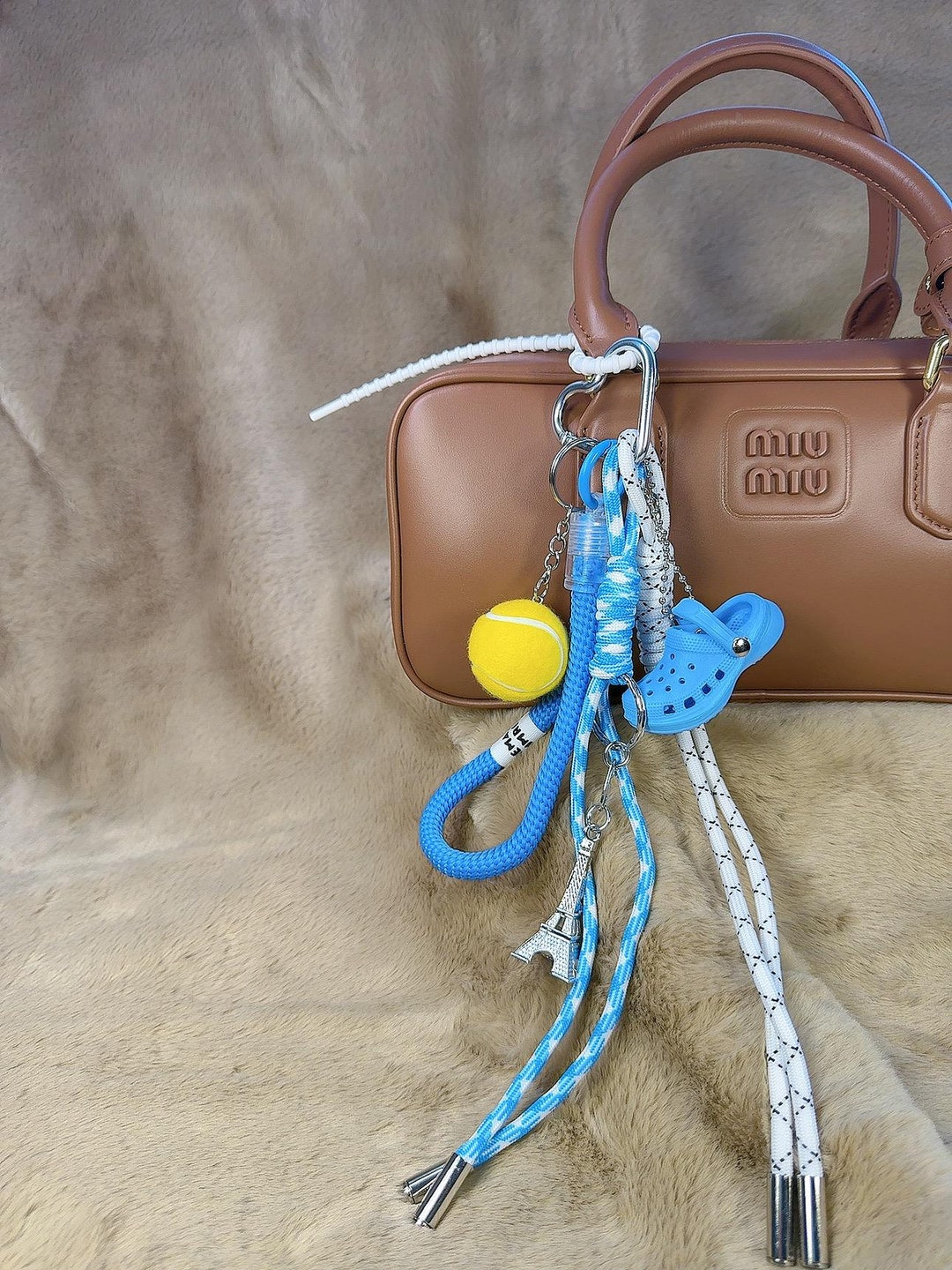 Croc Shoe, Eiffel Tower, Tennis Ball Bag Charm: Blue Rope Keychain ...