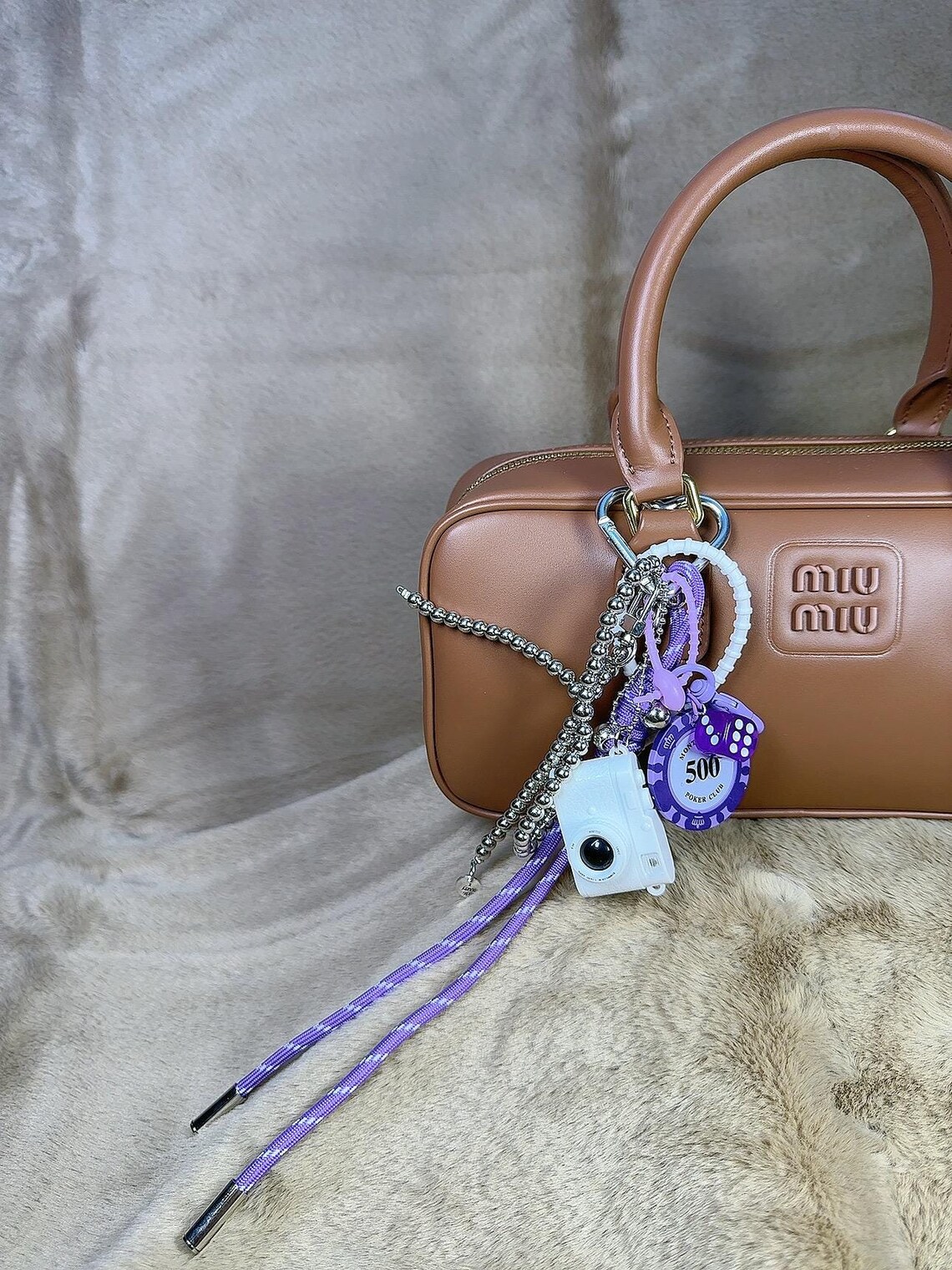 Trendy White Camera Bag Charm, Lucky Dice With Casino Chip Key Chain ...