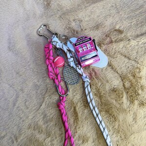 Retro Lucky Jackpot Bag Charm, Tennis Bag Charm, White and Pink Rope ...