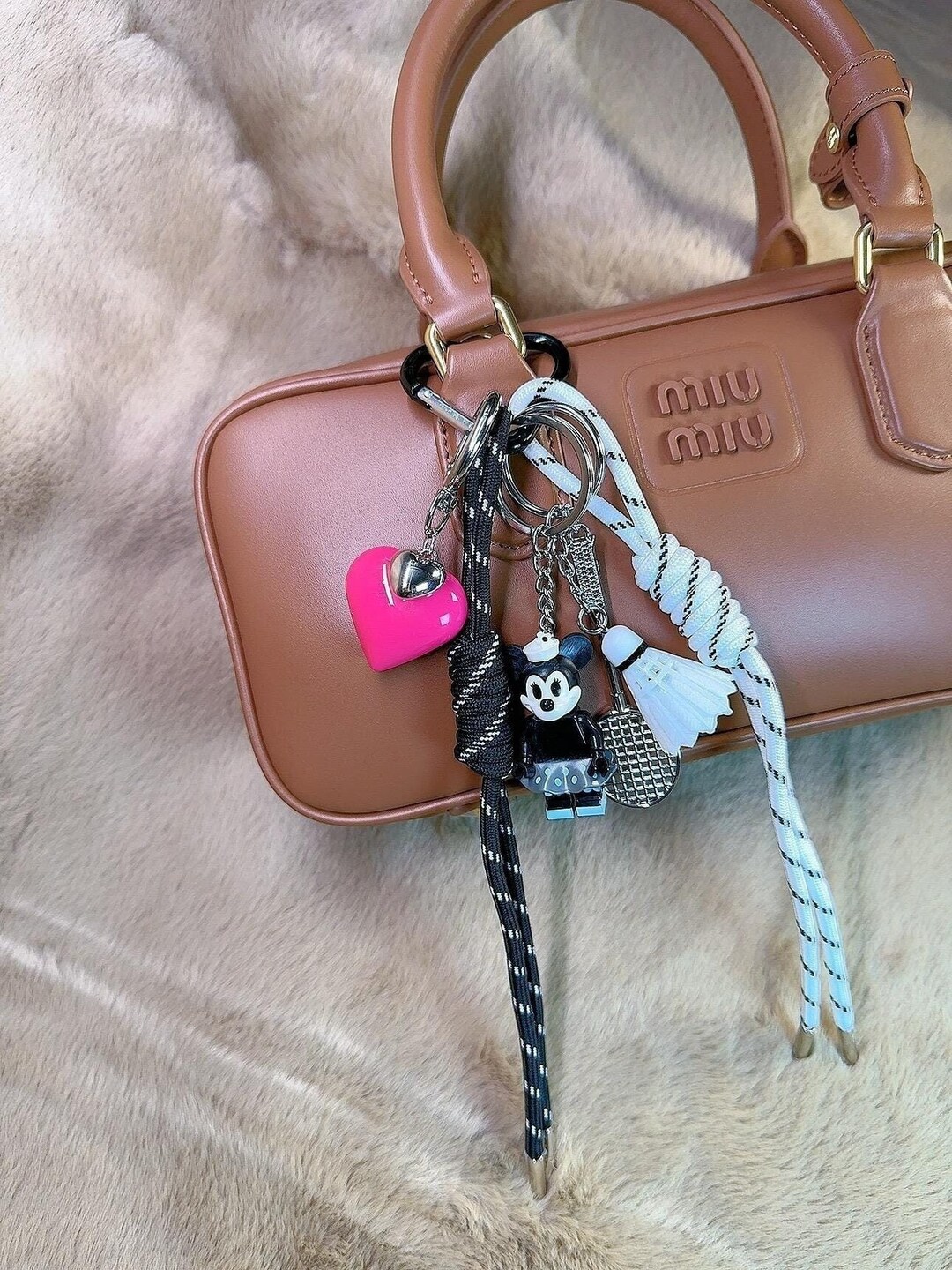 Multi-charm Keychain Set: Pink Heart & Mickey Mouse Bag Accessory - Etsy