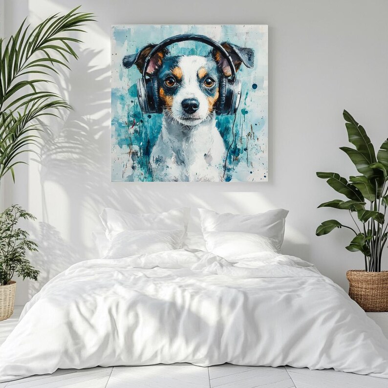 Jack Russell Terrier Canvas Art, Graffiti Dog With Headphones - Etsy