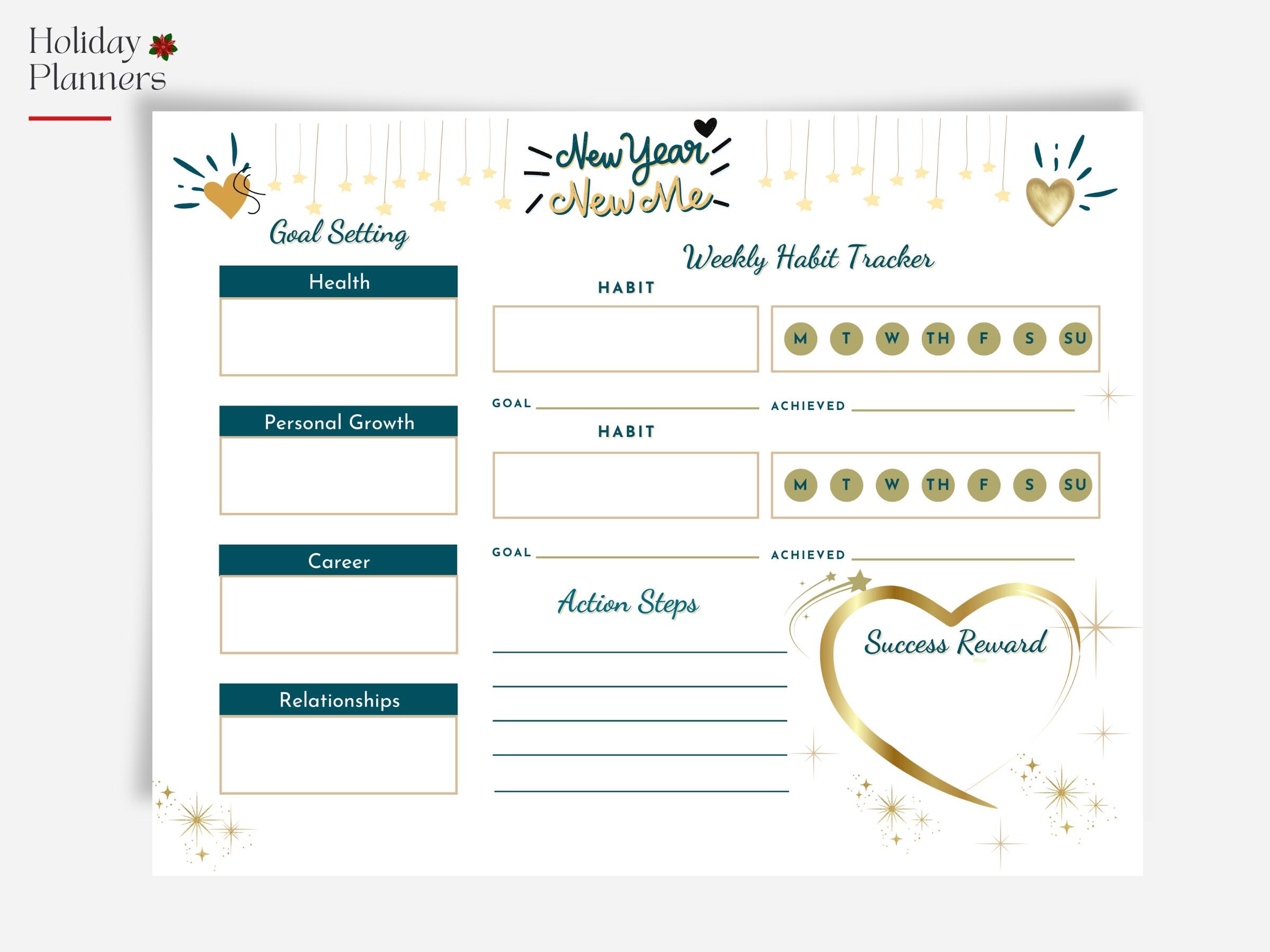 New Year Goal Setting Planner Goal Planner & Weekly Habit Tracker ...