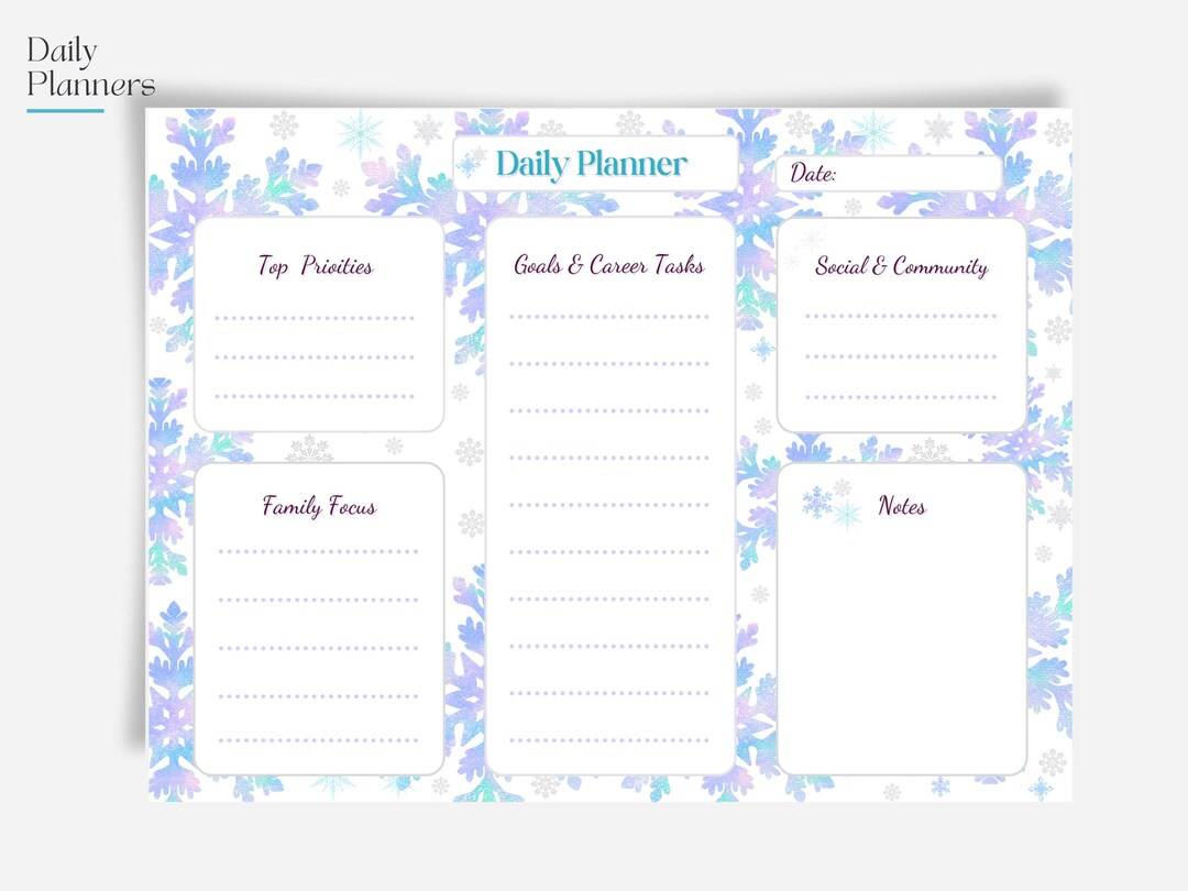 Winter Balance Daily Planner Printable Snowflake Themed Self-care ...