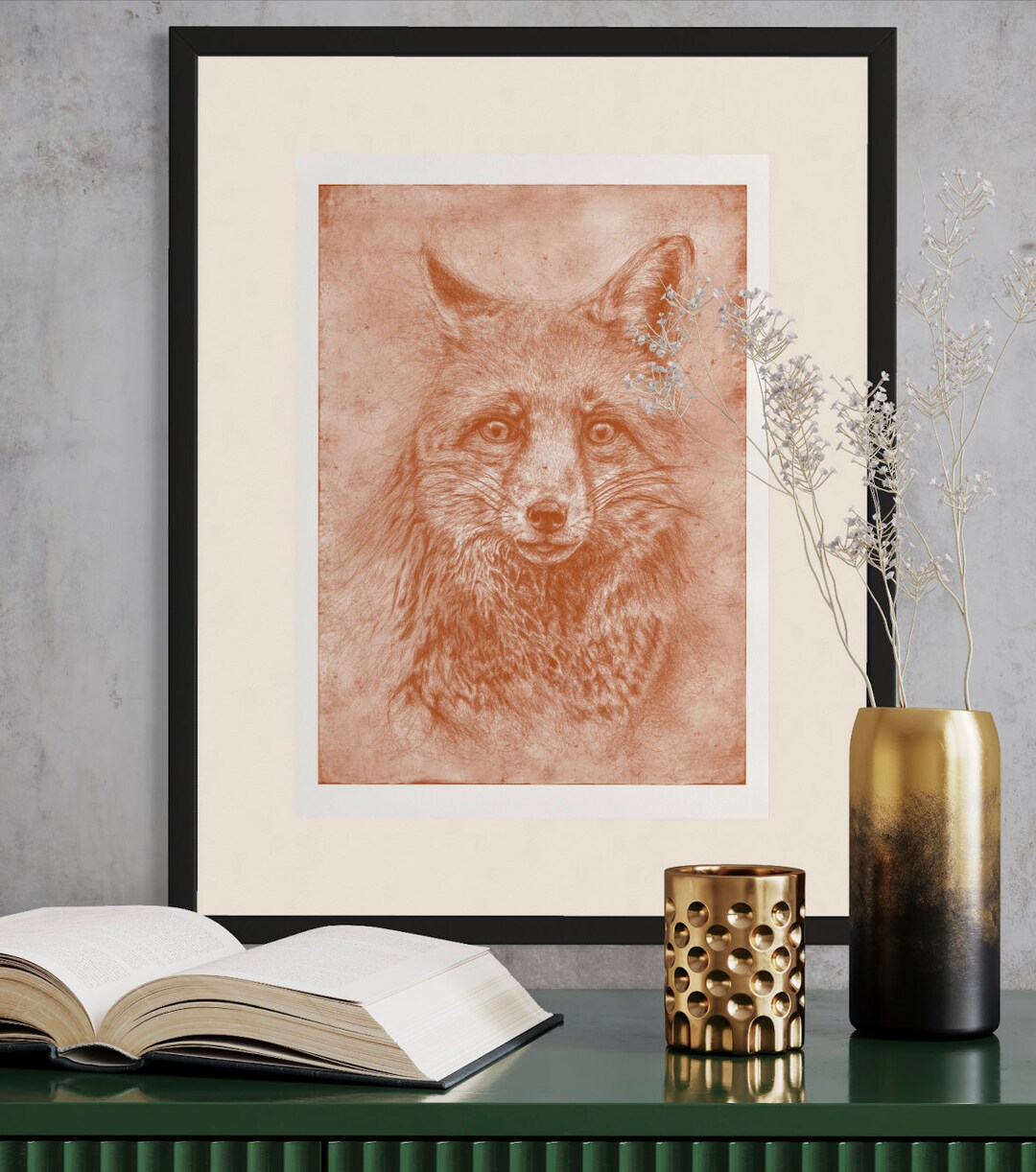 Red Fox Etching Style Print: Vintage Woodland Animal Portrait - Etsy