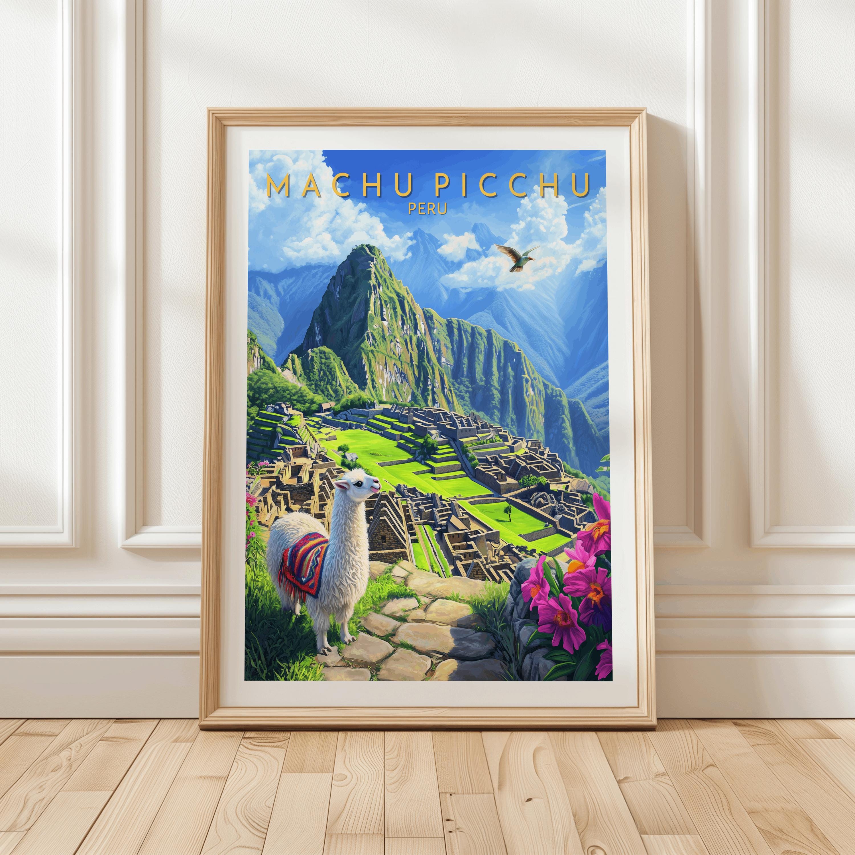 Machu Picchu Peru Wall Art Print Incan Ruins Llama Poster Vibrant ...