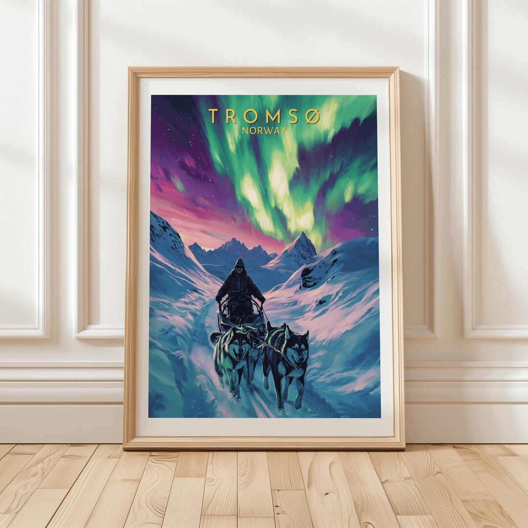 Tromso Travel Poster, Dog Sledding Poster, Tromso Print, Norway Travel ...