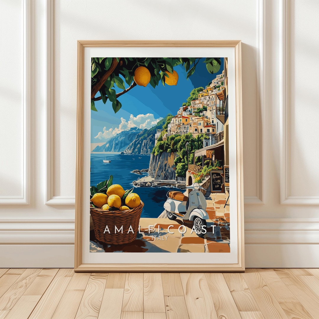 Amalfi Coast Travel Poster, Amalfi Wall Art, Italian Riviera, Italy Poster, Coastal Poster ...