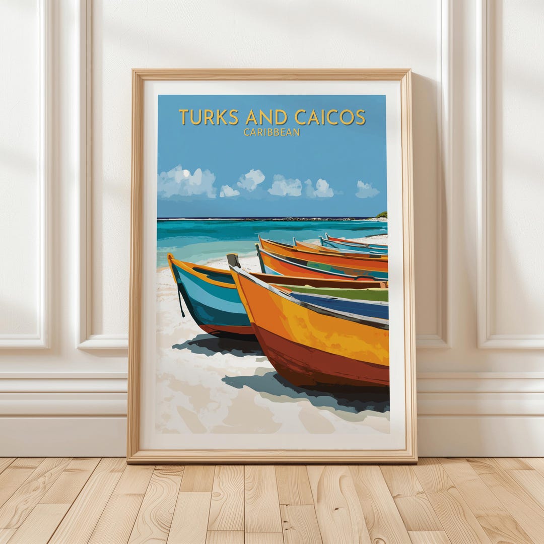 Turks and Caicos Caribbean Beach Wall Art Print Featuring Colorful ...