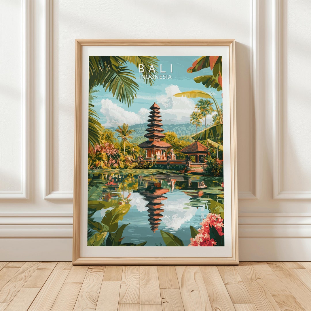 Bali Indonesia Travel Art Print Showcasing Tranquil Temple Reflection ...