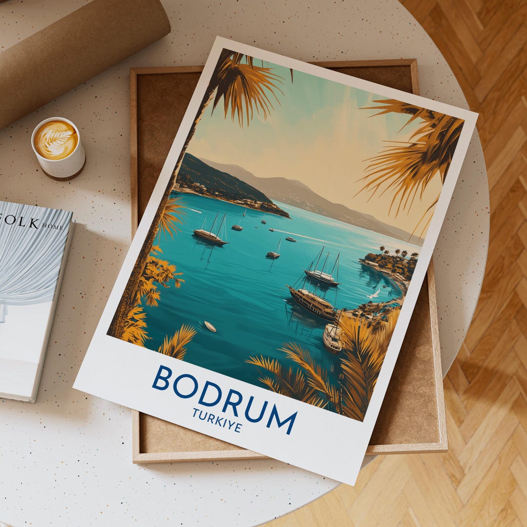 Bodrum Türkiye Wall Art With Turquoise Sea, Palm Framed View and ...