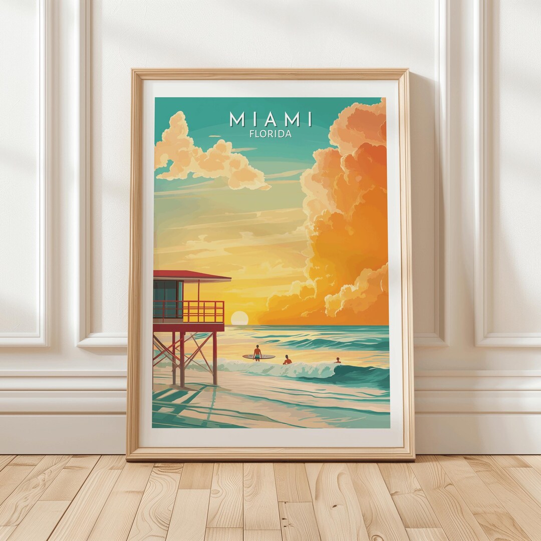 Miami Travel Poster, Tropical Beach Artwork, Florida Poster, Miami Wall ...