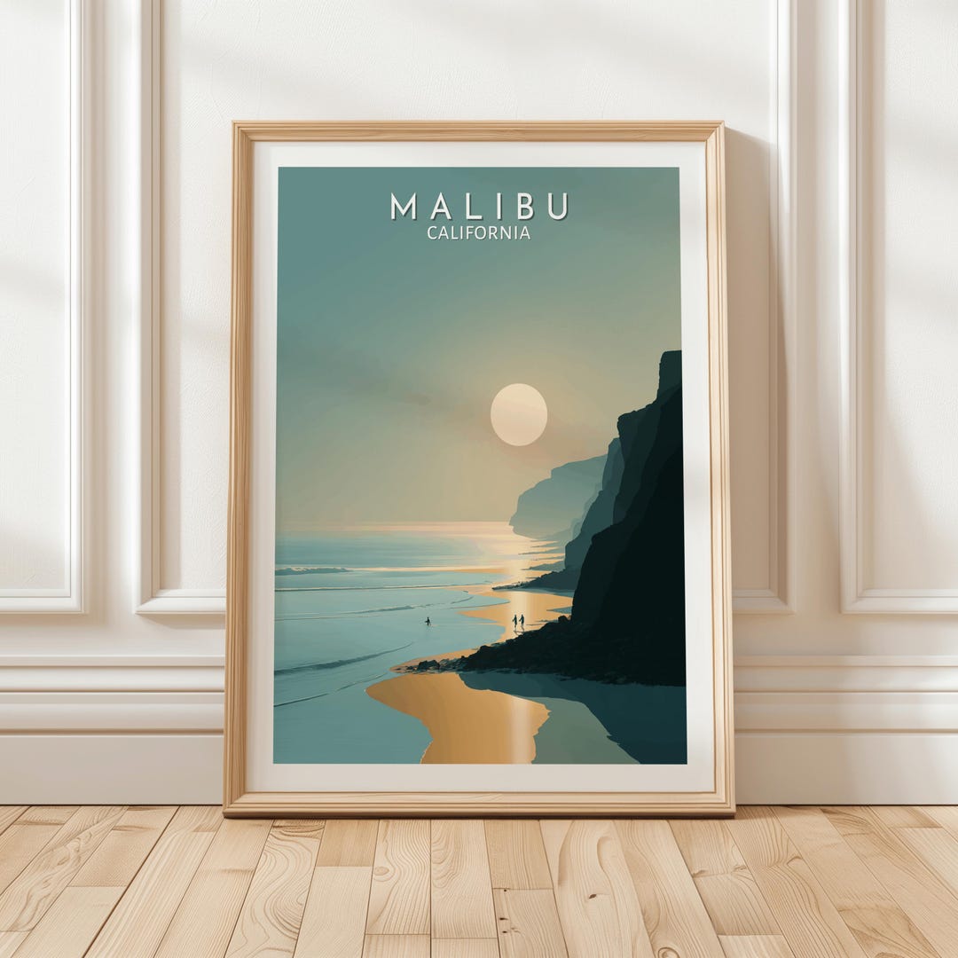 Malibu California Minimalist Travel Poster Featuring Coastal Cliffs ...