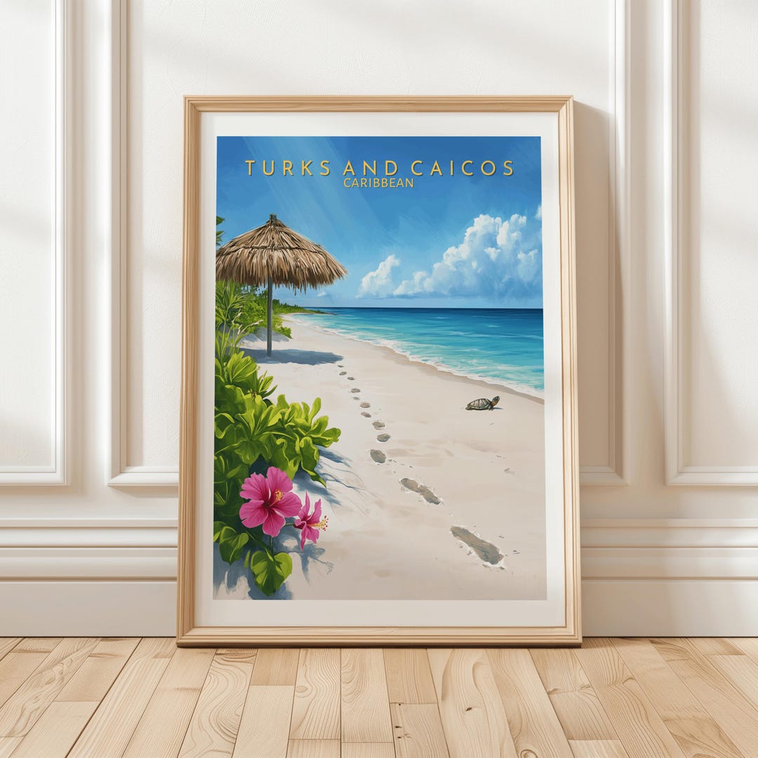 Turks and Caicos Travel Poster, Turks and Caicos Tropical Beach Print ...