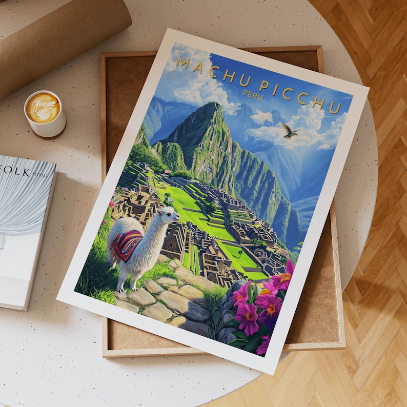 Machu Picchu Peru Wall Art Print Incan Ruins Llama Poster Vibrant ...