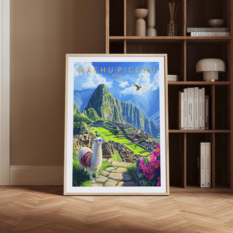 Machu Picchu Peru Wall Art Print Incan Ruins Llama Poster Vibrant ...