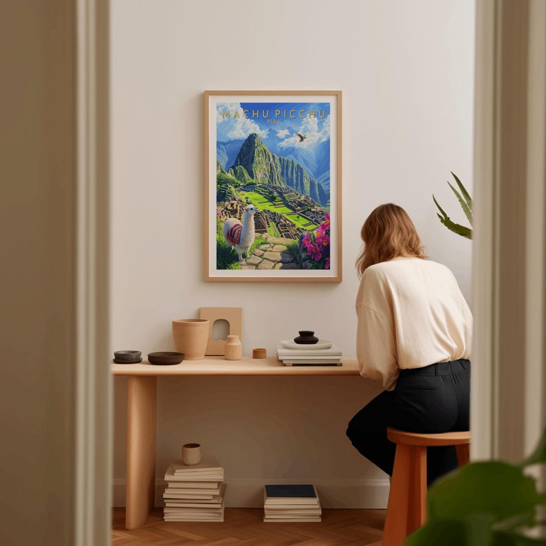 Machu Picchu Peru Wall Art Print Incan Ruins Llama Poster Vibrant ...