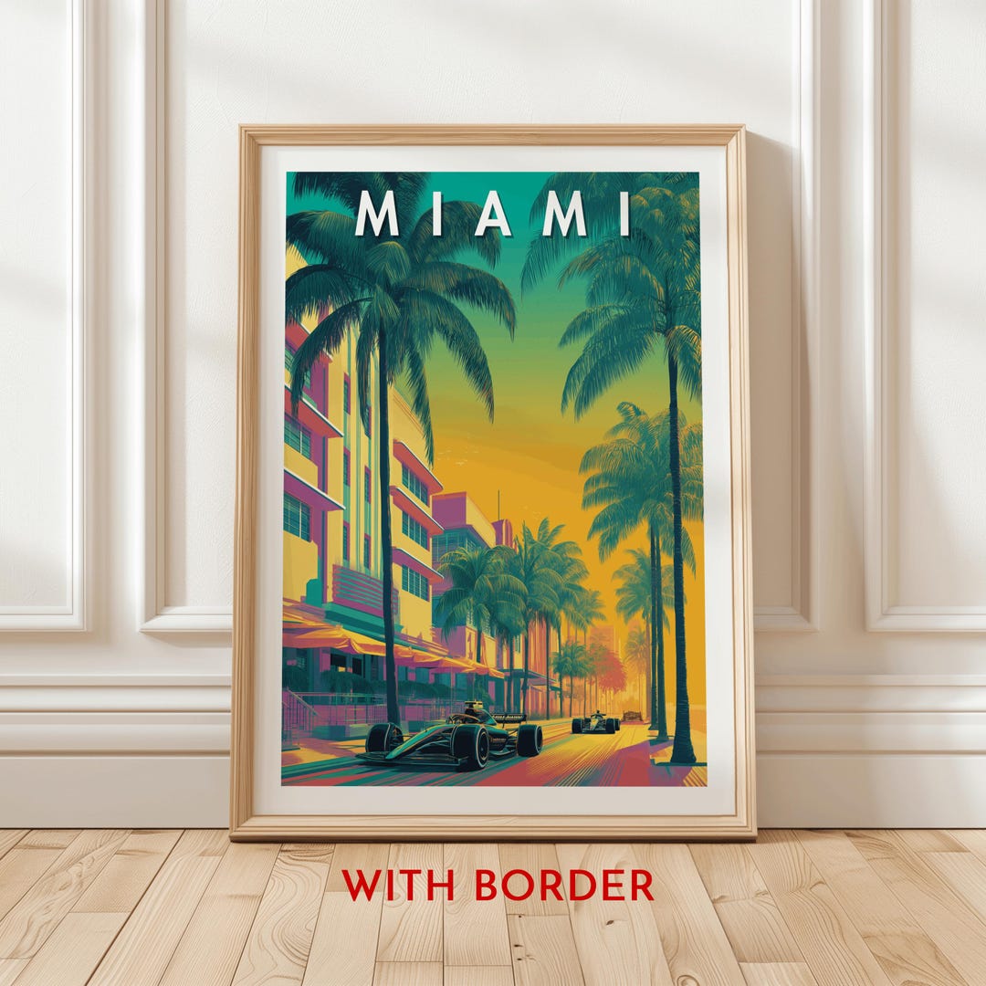 Miami F1 Grand Prix Art Print, Retro Synthwave Race Car Poster, Art ...
