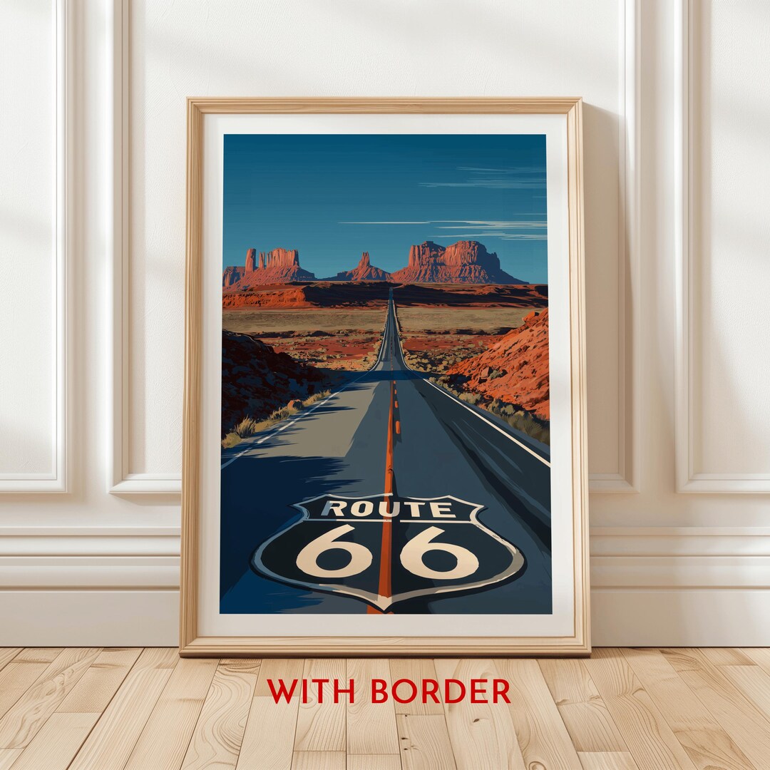 Route 66 Poster Featuring Iconic Road Shield and Monument Valley Desert ...