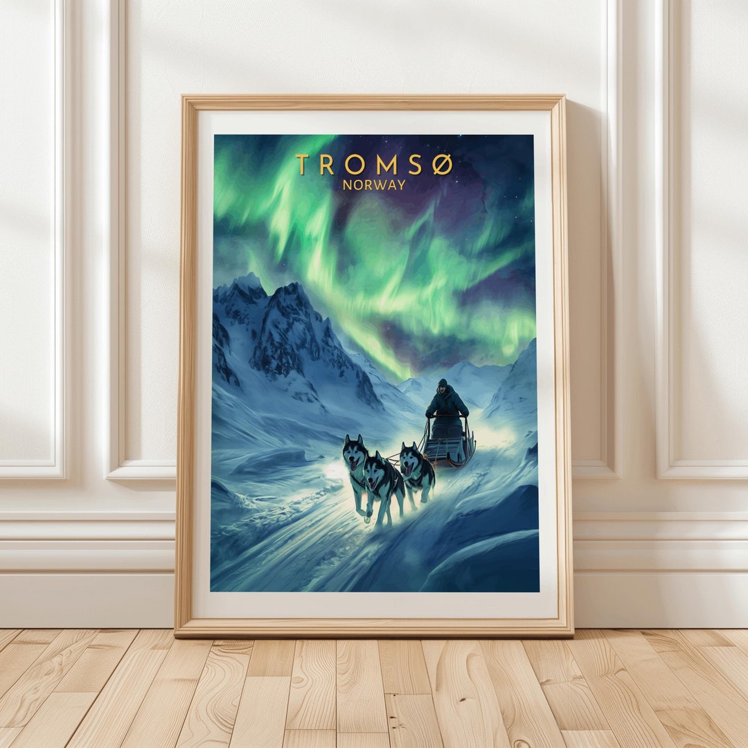 Tromso Travel Poster, Dog Sledding Poster, Tromso Print, Norway Travel ...