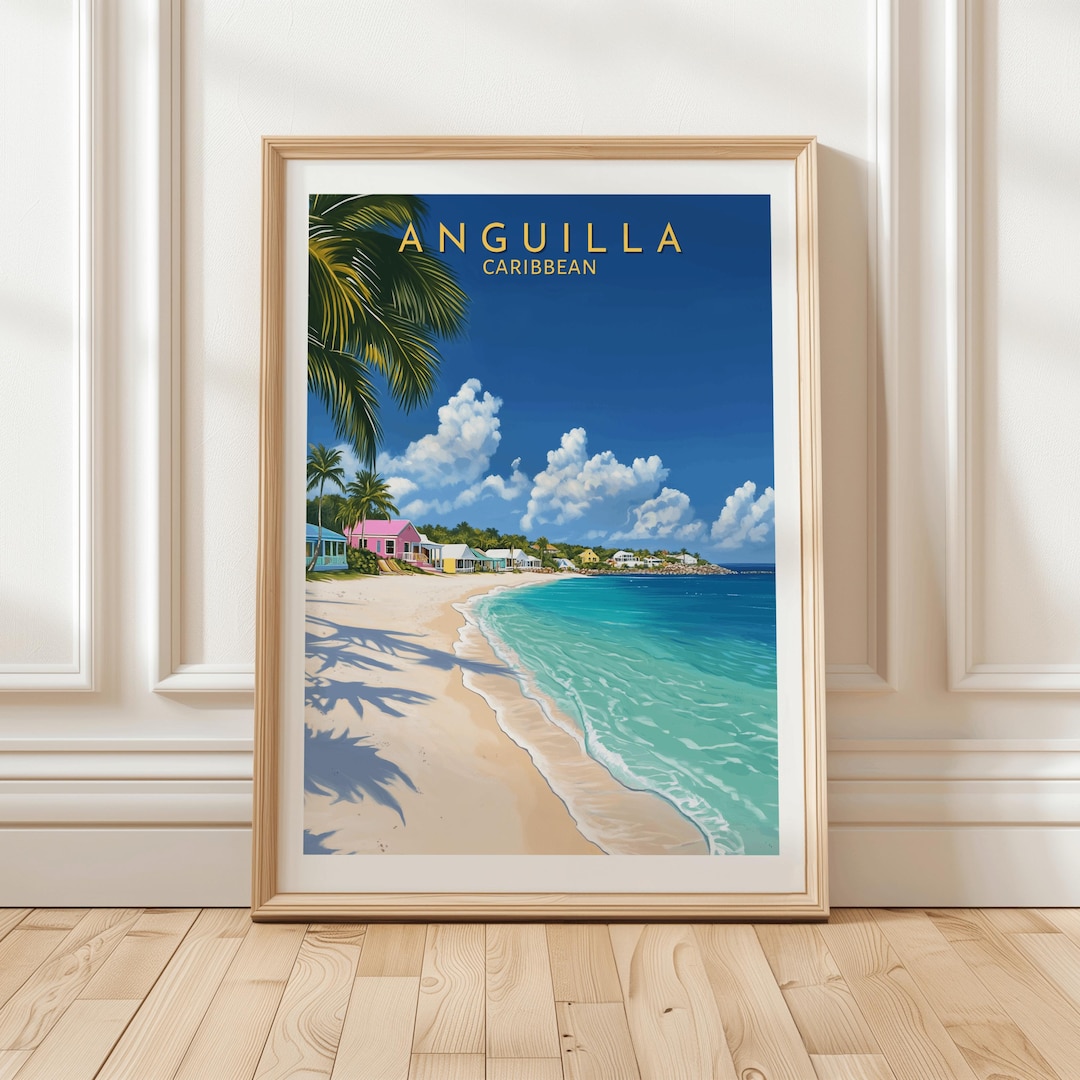 Anguilla Caribbean Beach Wall Art Print Featuring Vibrant Ocean ...