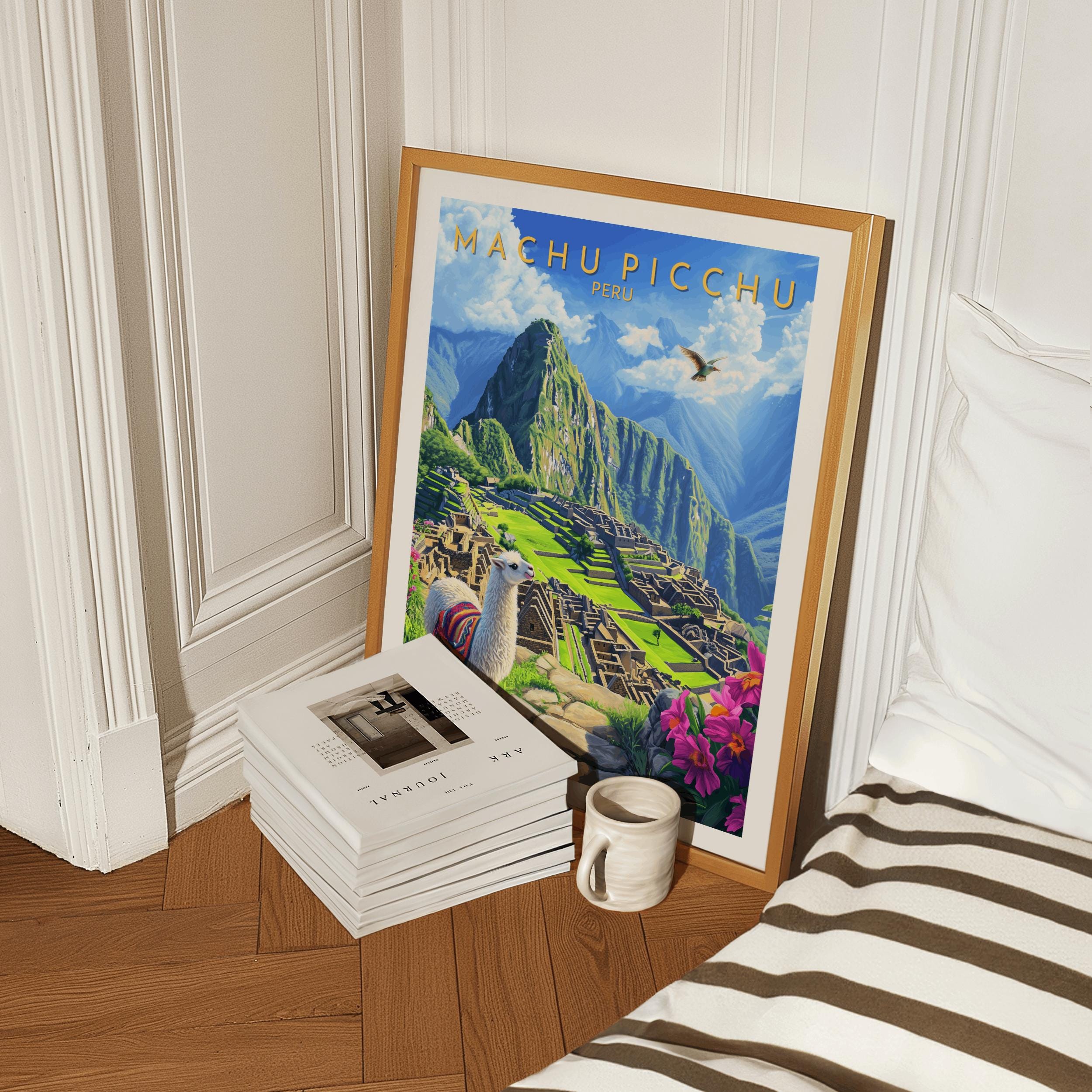 Machu Picchu Peru Wall Art Print Incan Ruins Llama Poster Vibrant ...