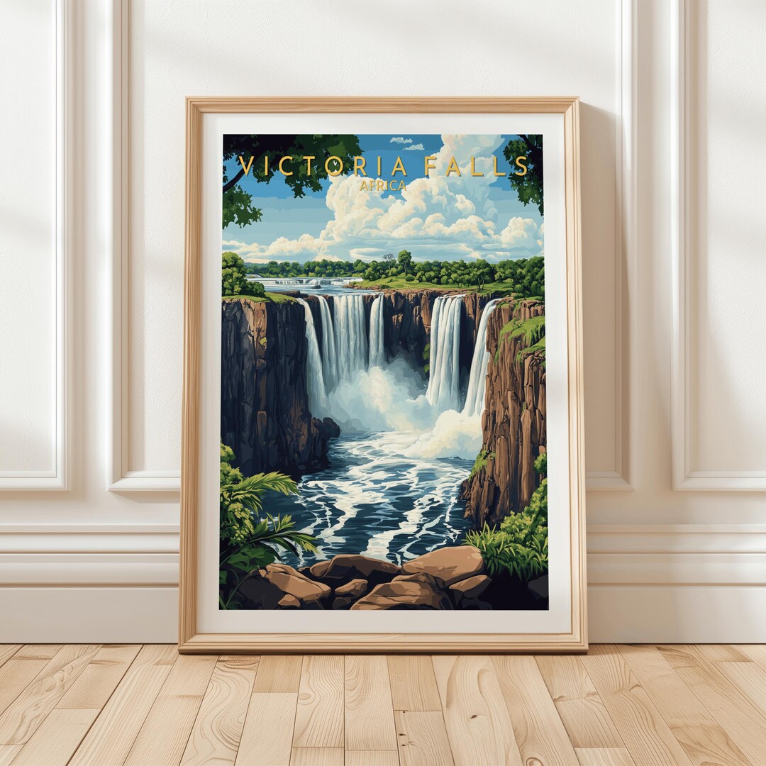 Victoria Falls Africa Wall Art Print With Majestic Waterfall Scene Lush ...