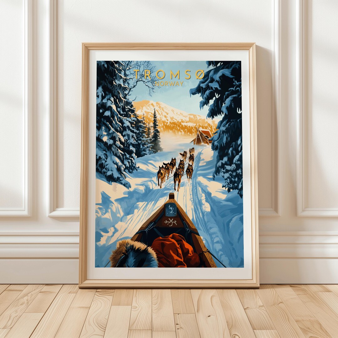 Tromso Travel Poster, Dog Sledding Poster, Tromso Print, Norway Travel ...