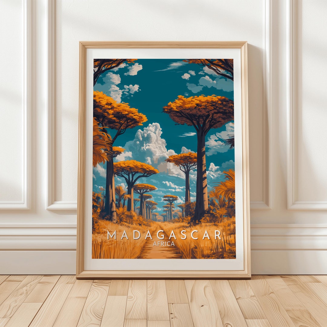 Madagascar Travel Poster, Madagascar Wall Art, Baobab Avenue, African ...