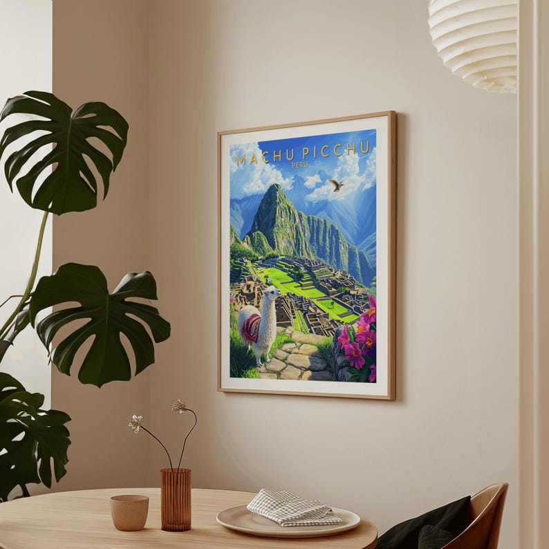 Machu Picchu Peru Wall Art Print Incan Ruins Llama Poster Vibrant ...