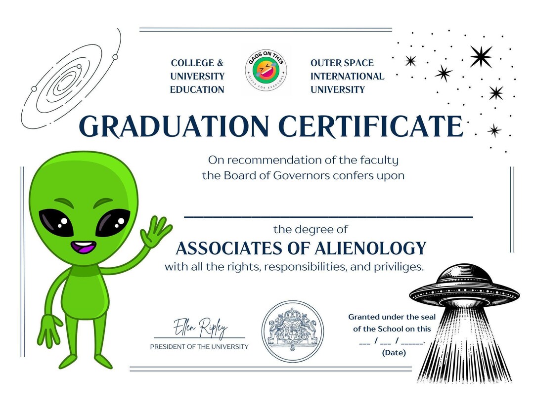 Personalized Outer Space University Certificate - Digital - Custom ...