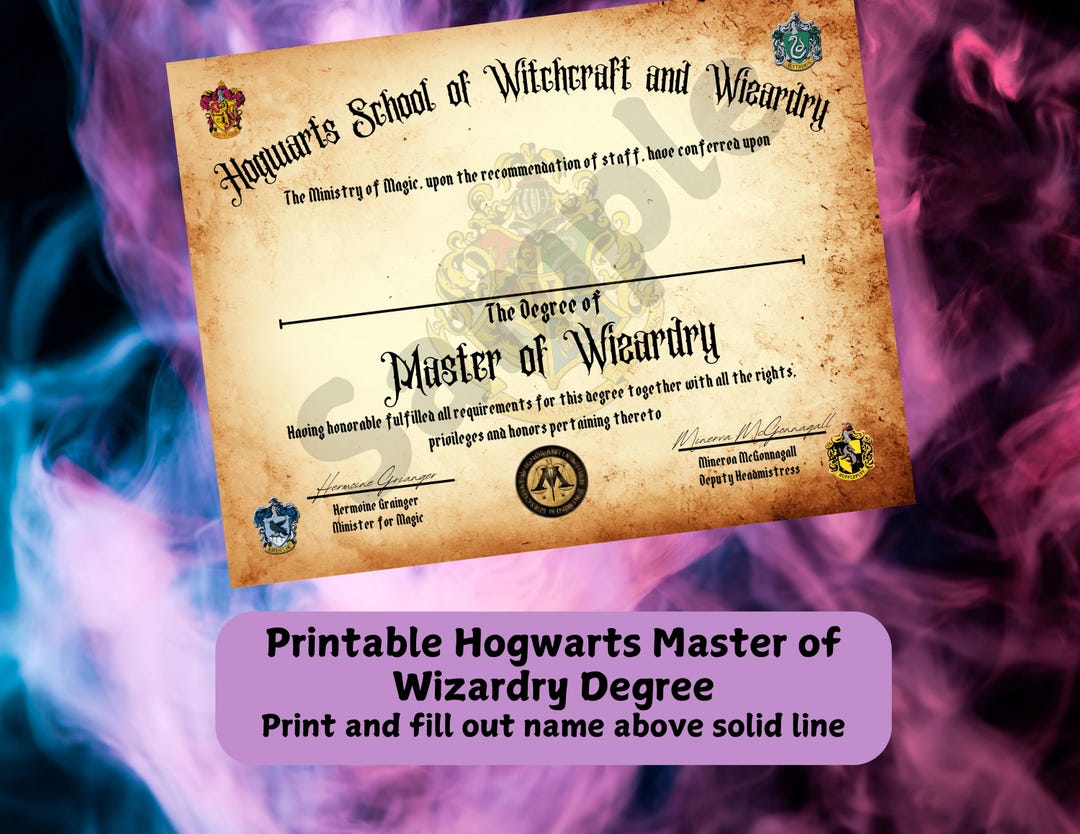 Printable Hogwarts Graduation Degree Certificate Harry Potter Kids ...
